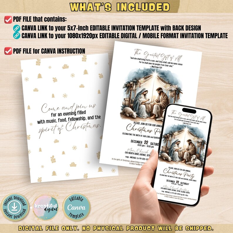 Editable Nativity Scene Christmas Party Invitation Template, LDS ...