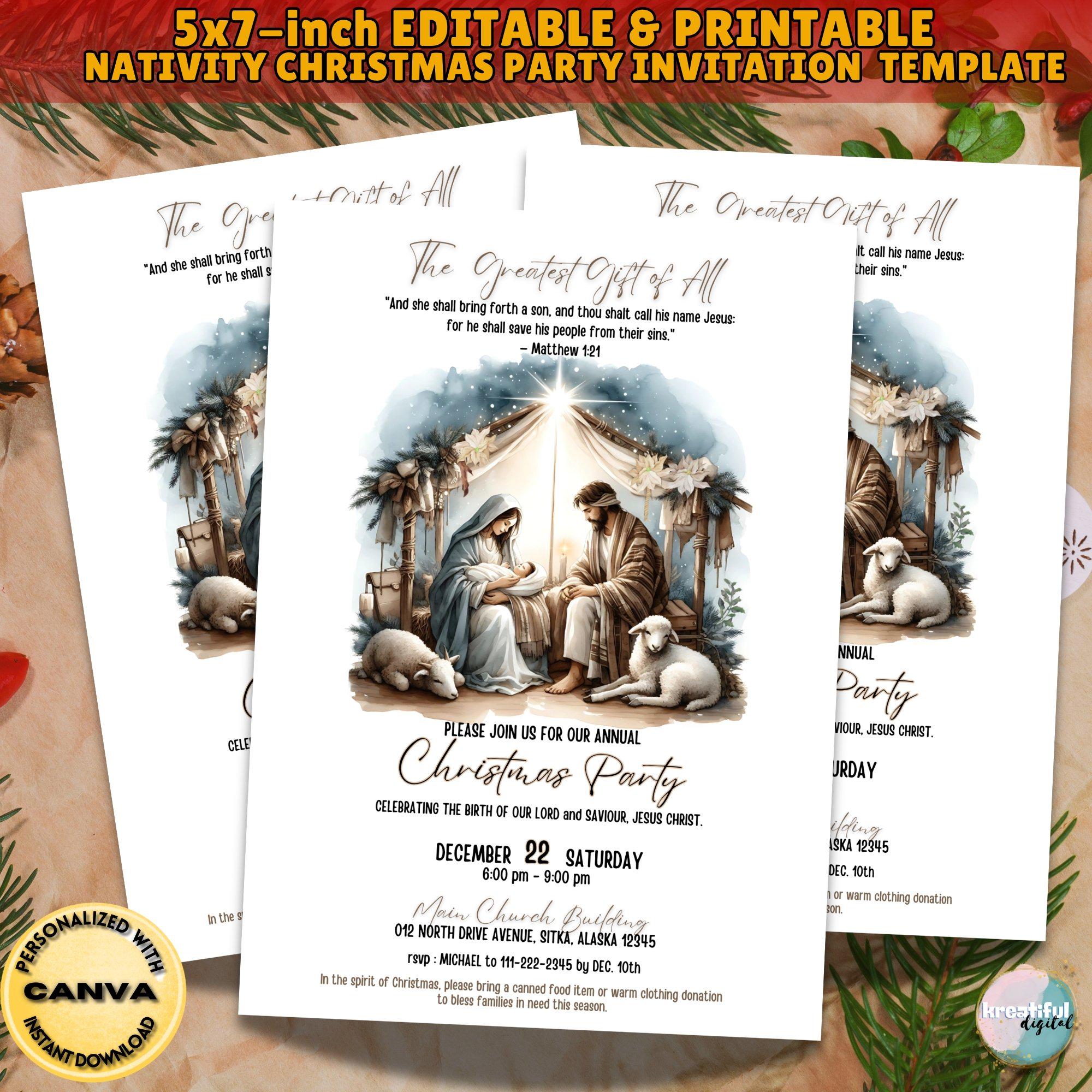 Editable Nativity Scene Christmas Party Invitation Template, LDS ...