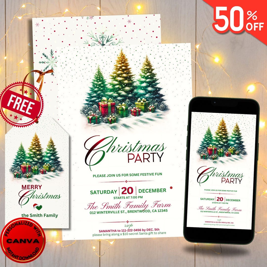 Editable Christmas Tree Invitation Template, Christmas Tree Party ...
