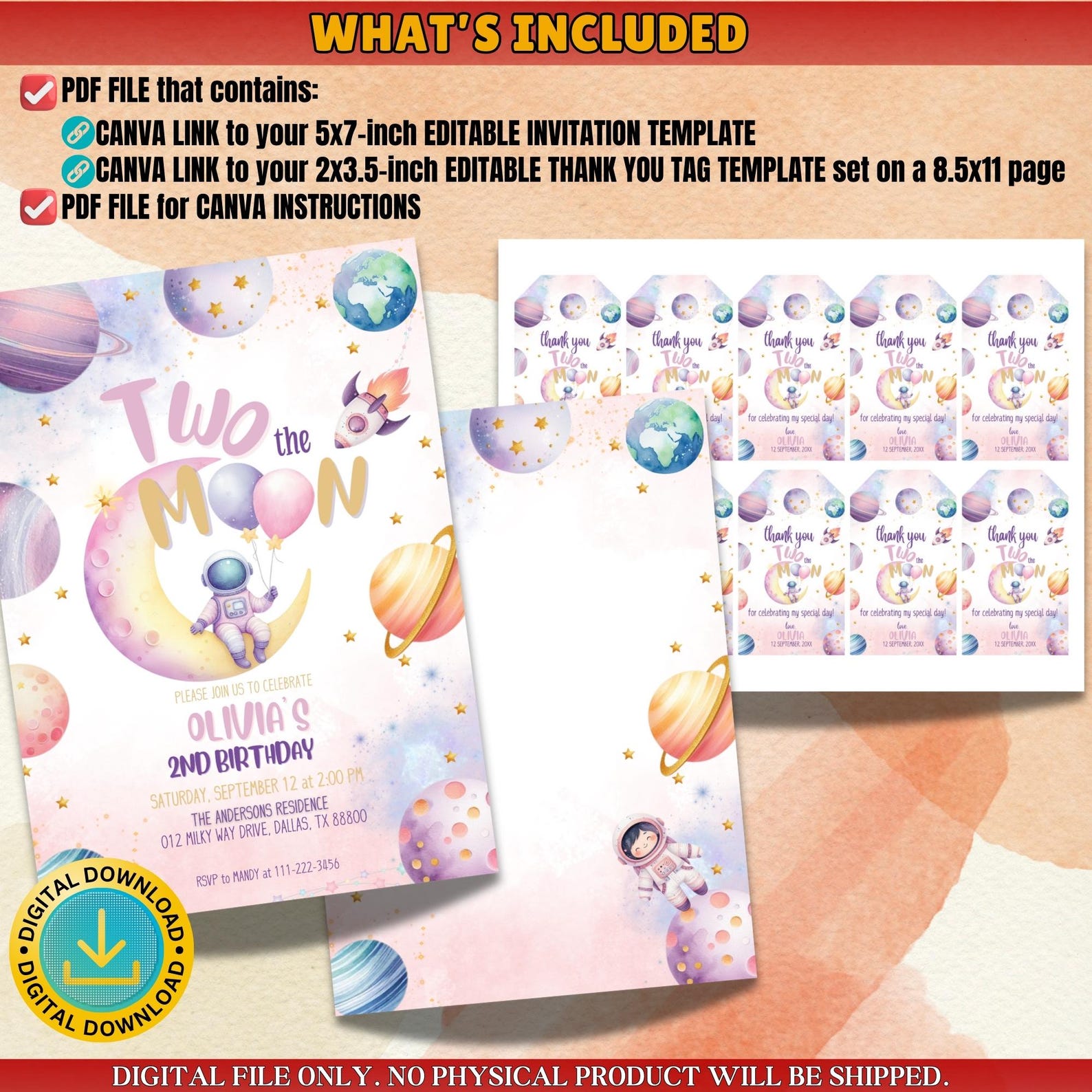 Editable Two the Moon Birthday Invites, Two the Moon Birthday ...