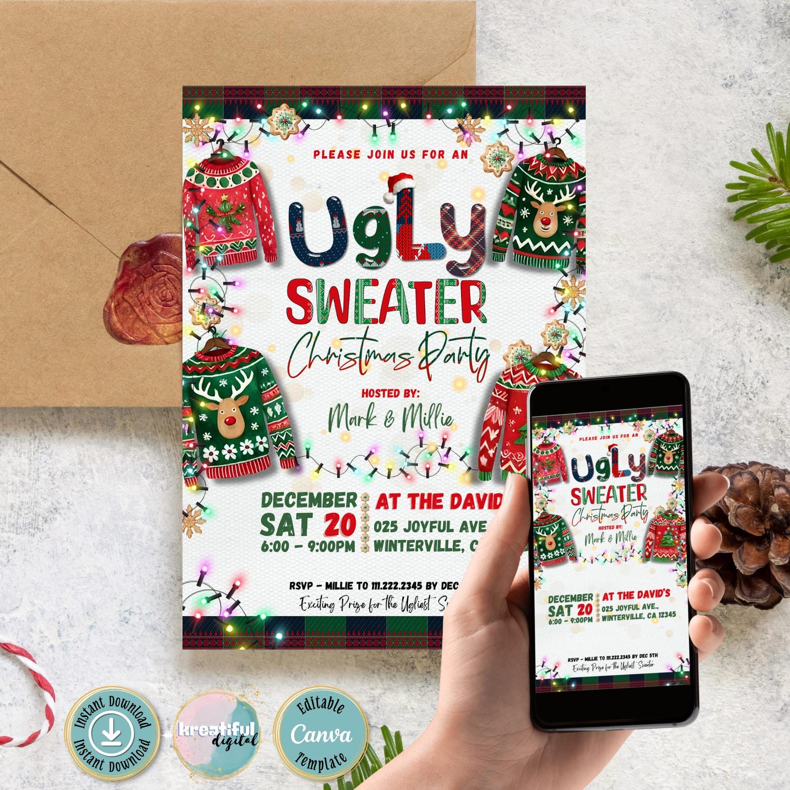Editable Ugly Sweater Party Invitation Template, Ugly Sweater Christmas ...