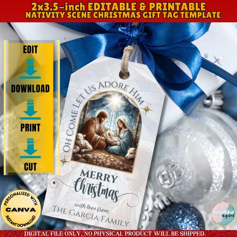 Editable Nativity Christmas Tag Template, Christmas Gift Tags Printable ...