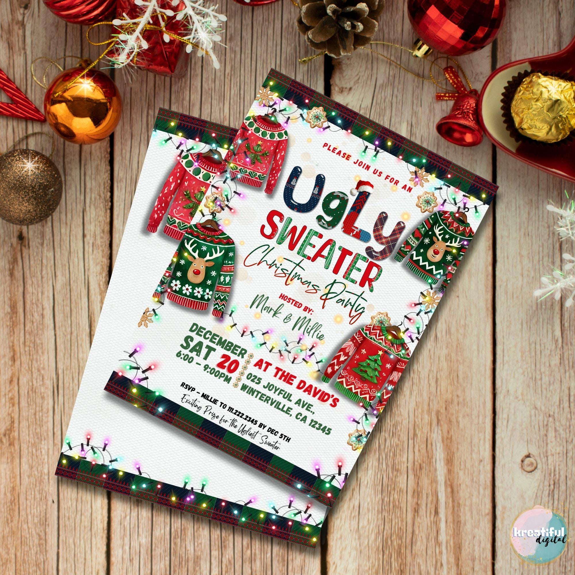 Editable Ugly Sweater Party Invitation Template, Ugly Sweater Christmas ...