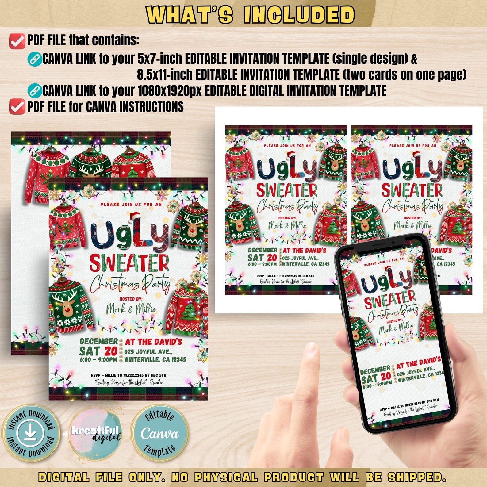 Editable Ugly Sweater Party Invitation Template, Ugly Sweater Christmas ...