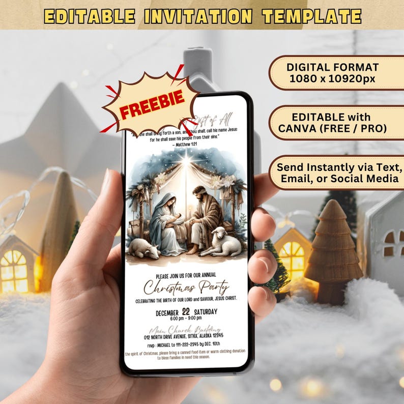 Editable Nativity Scene Christmas Party Invitation Template, LDS ...