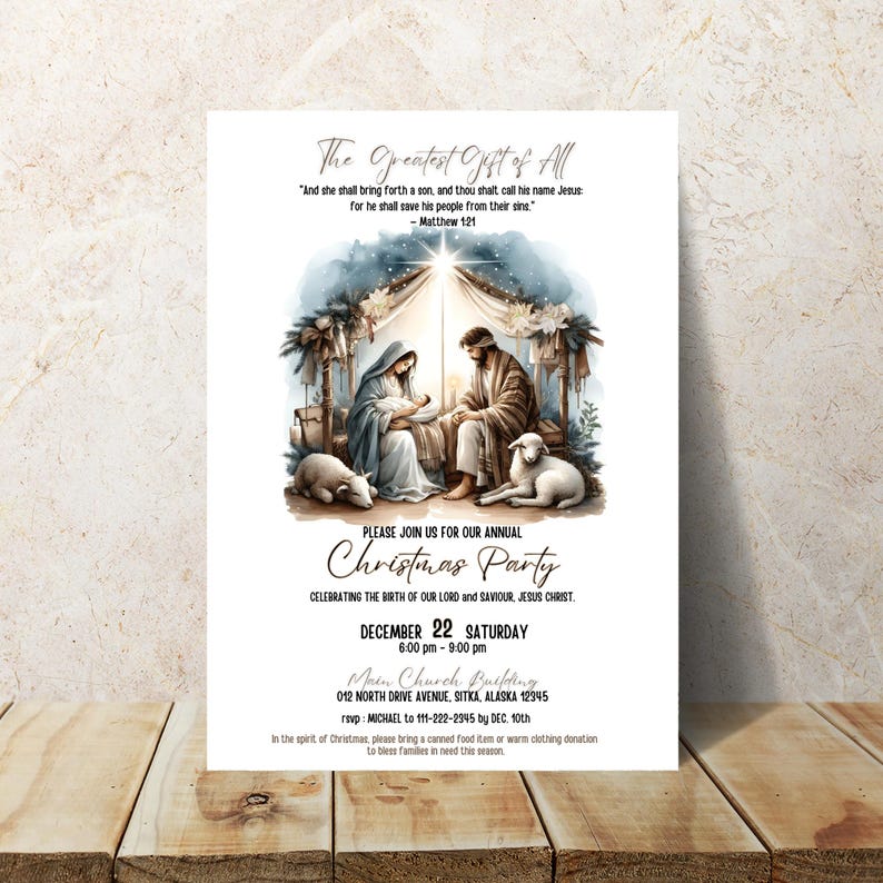 Editable Nativity Scene Christmas Party Invitation Template, LDS ...