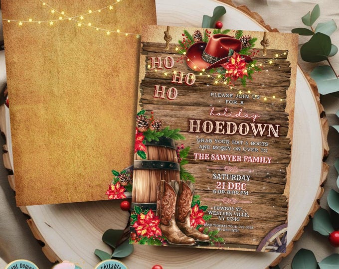 Editable Western Christmas Invitation, Hoedown Party Invitation, Cowboy ...