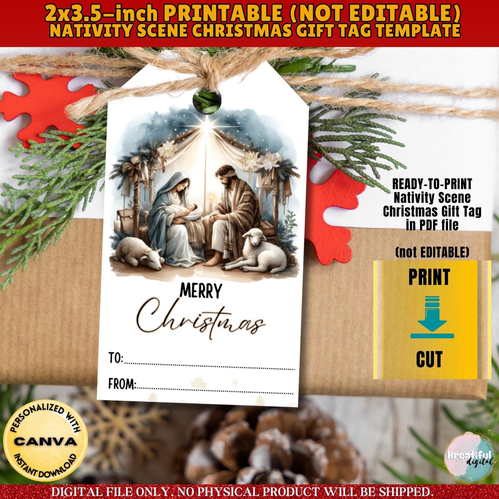 Editable Nativity Christmas Tag, Christian Tags, Christmas Gift Tags ...
