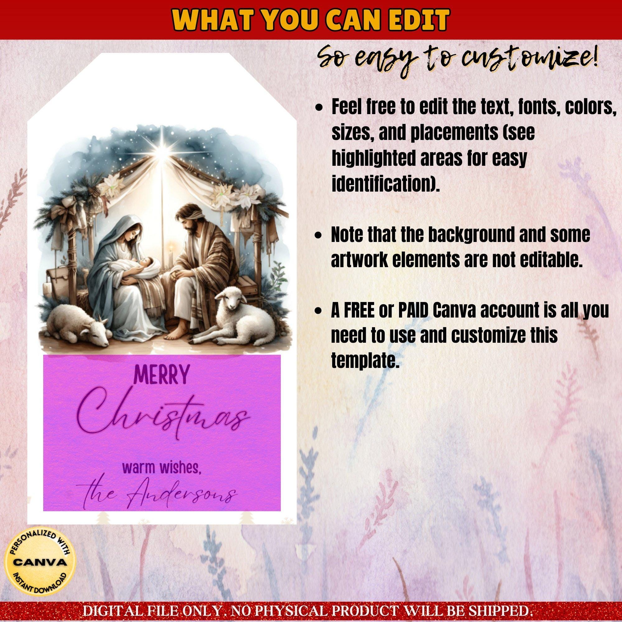Editable Nativity Christmas Tag, Christian Tags, Christmas Gift Tags ...
