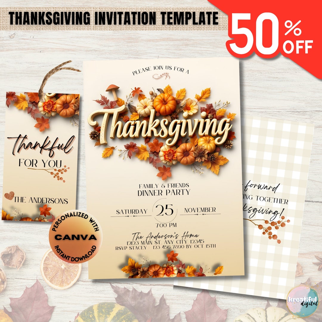 Editable Thanksgiving Dinner Party Invitation, Thanksgiving Party ...