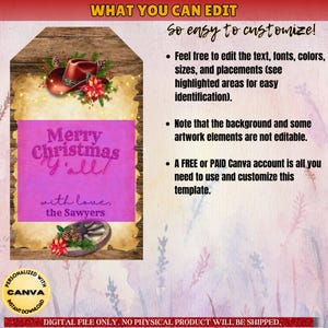 Editable Western Christmas Tags, Rustic Christmas Tags, Printable Gift ...