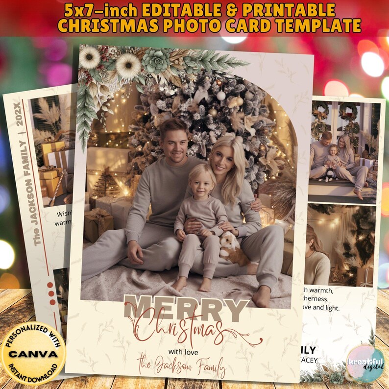 Editable Christmas Photo Card Template, Family Photo Christmas Card ...