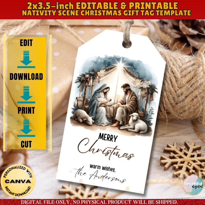 Editable Nativity Christmas Tag, Christian Tags, Christmas Gift Tags ...