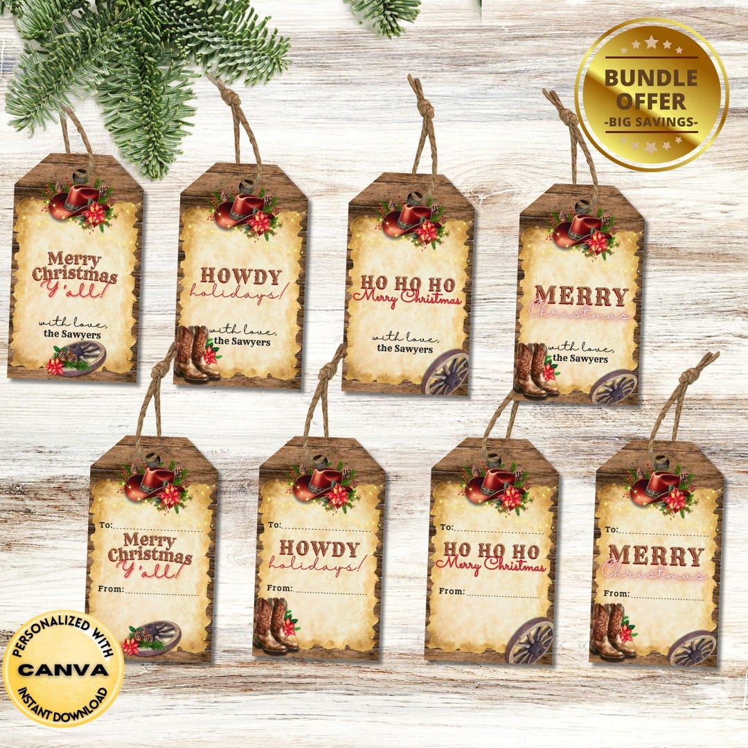 Editable Western Christmas Tags, Rustic Christmas Tags, Printable Gift ...