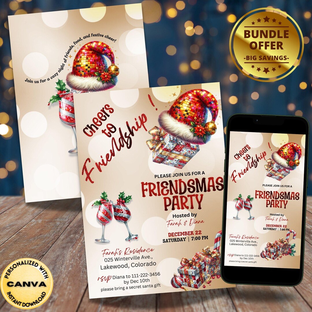 Editable Friendsmas Christmas Party Invitation Template, Christmas ...