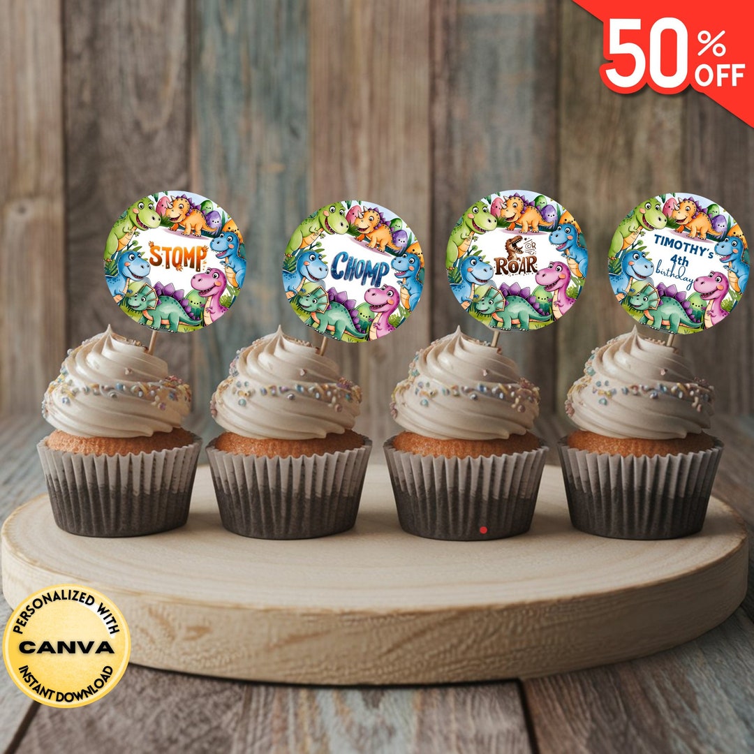 Editable Dinosaur Cupcake Toppers, Birthday Cupcakes, Dinosaur Party ...