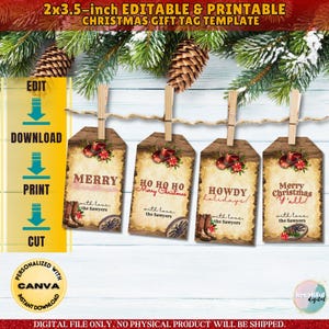 Editable Western Christmas Tags, Rustic Christmas Tags, Printable Gift ...