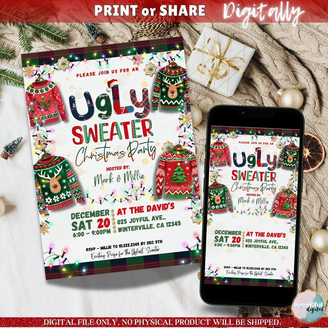Editable Ugly Sweater Party Invitation Template, Ugly Sweater Christmas ...