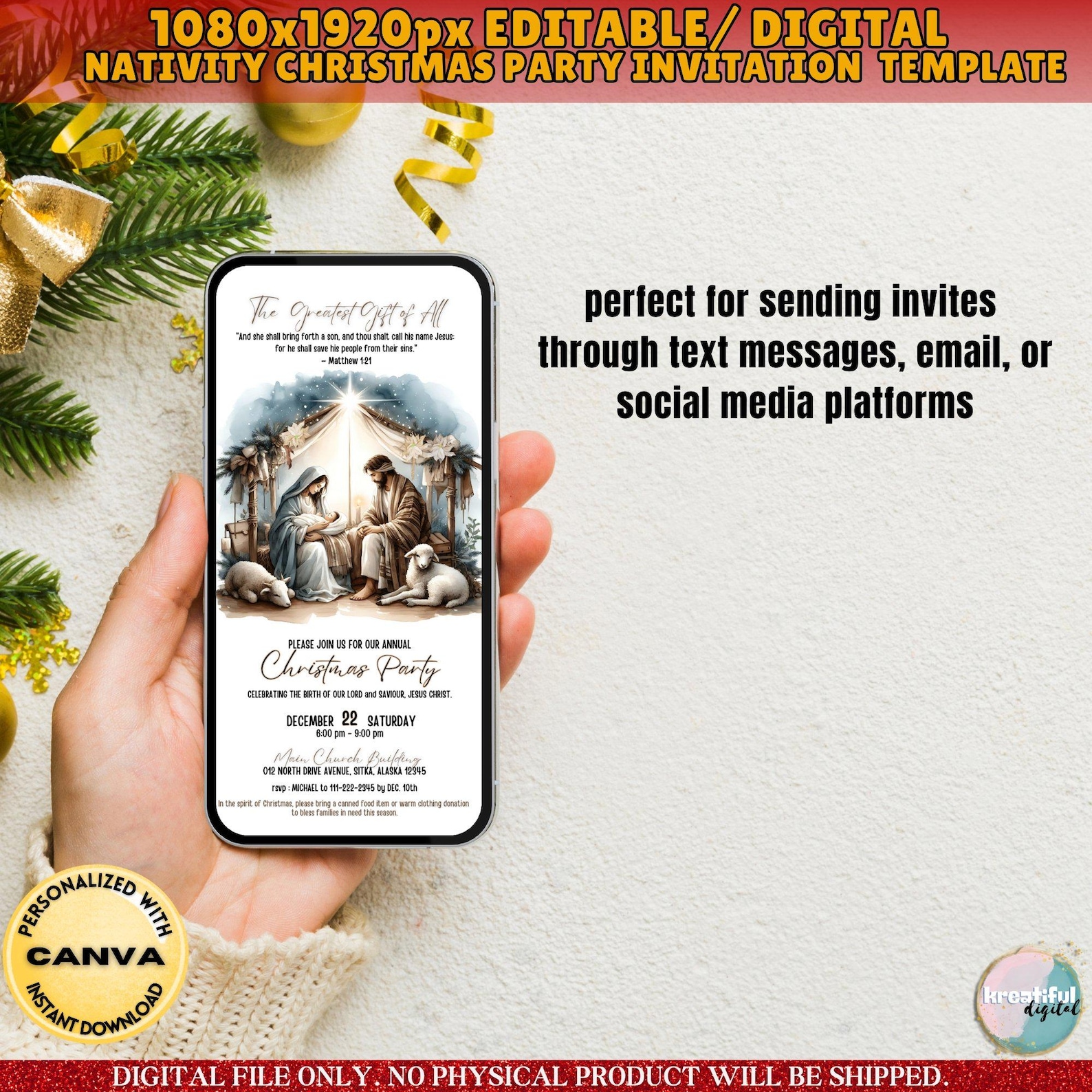 Editable Nativity Scene Christmas Party Invitation Template, LDS ...