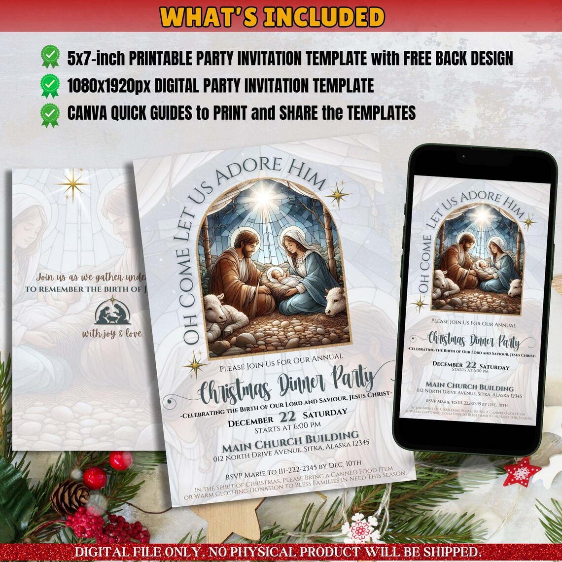 Editable Nativity Scene Christmas Party Invitation Template, LDS ...