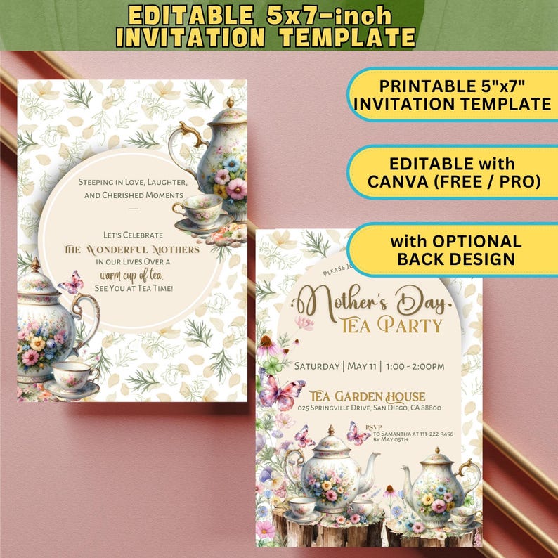 Mother’s Day Tea Party Invitation Template, Floral Tea Party Invites ...