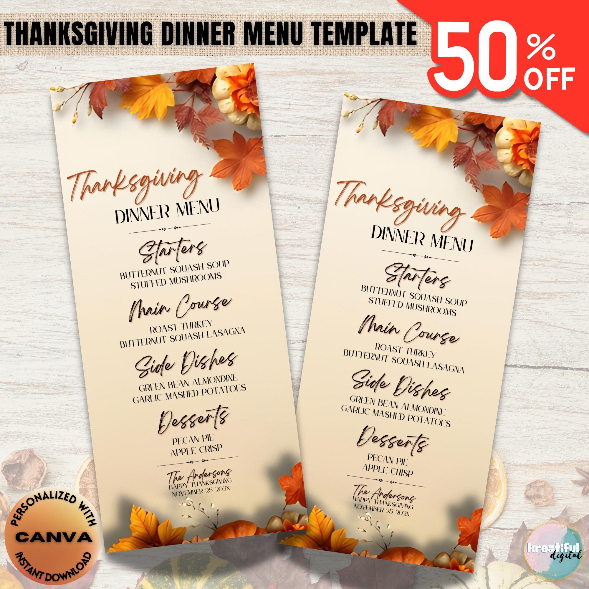 Editable Thanksgiving Dinner Menu, Printable Thanksgiving, Thanksgiving ...