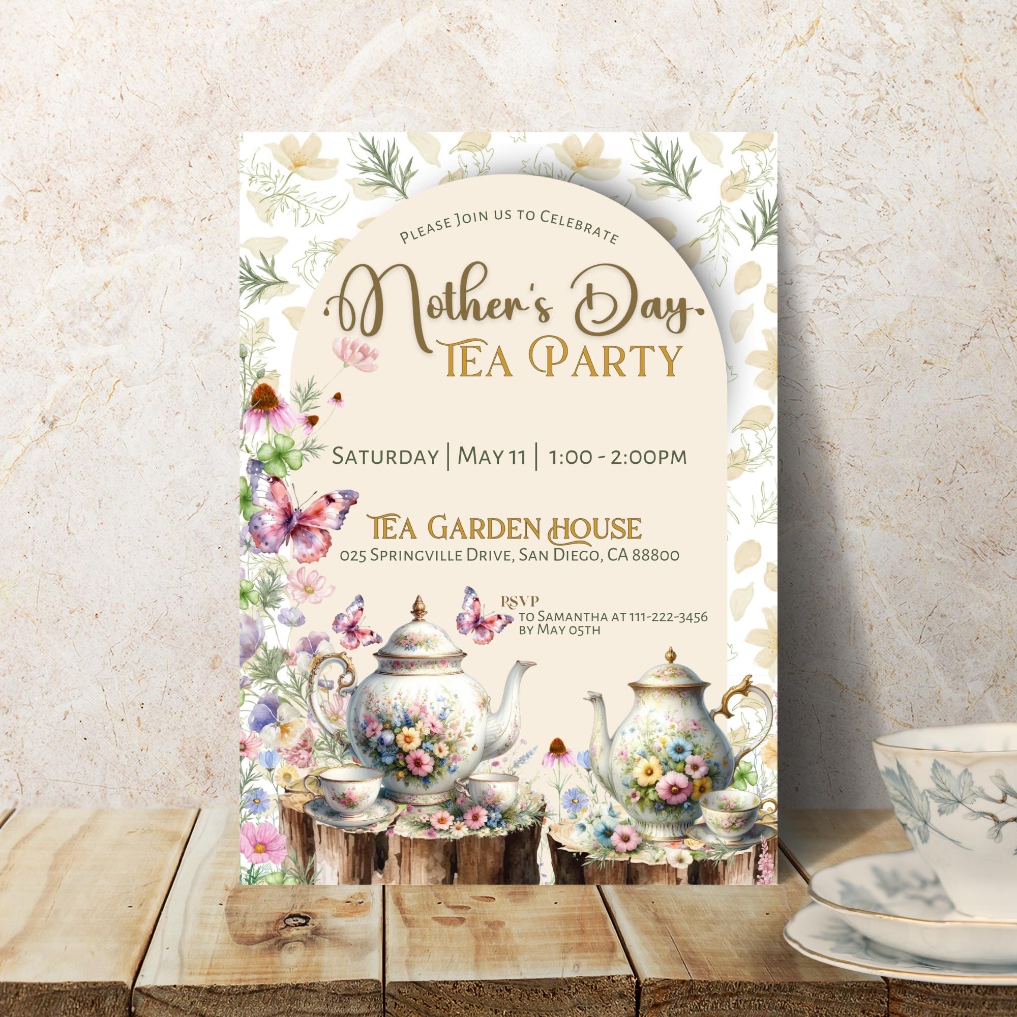 Mother’s Day Tea Party Invitation Template, Floral Tea Party Invites ...