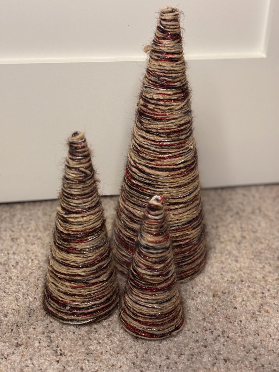 Jute String With Sparkling Red Accent Tree Cones - Etsy