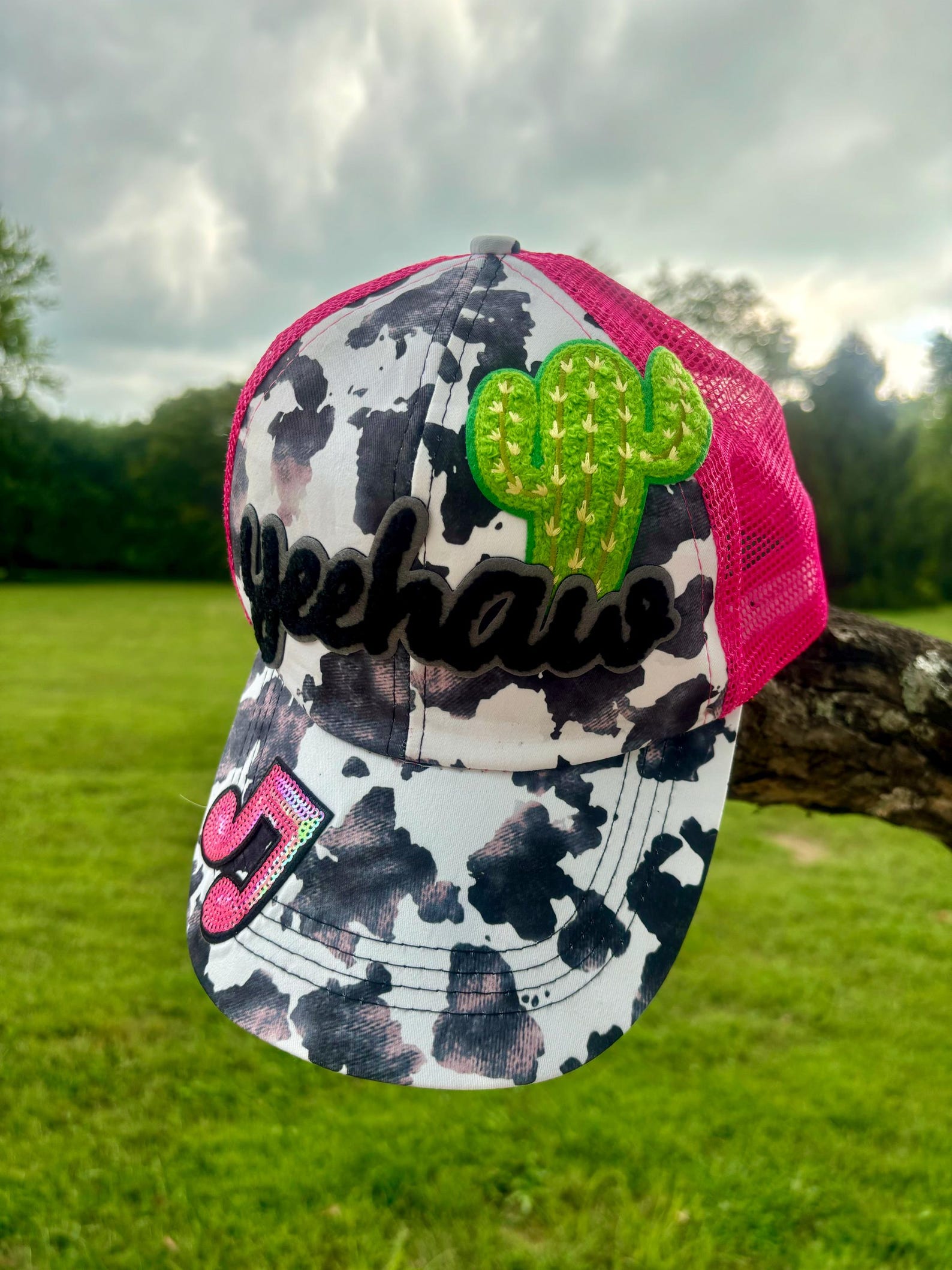 Styled YEEHAW Chenille and Sequin Music Note With Cactus Patch on a Cow ...