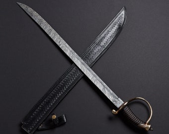 Hand Forged, Custom Damascus Steel Sword 32 Inches, Full Tang, Cutlass ...