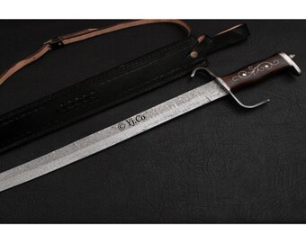 Hand Forged, Custom Damascus Steel Sword 34 Inches, Full Tang, Vikings ...