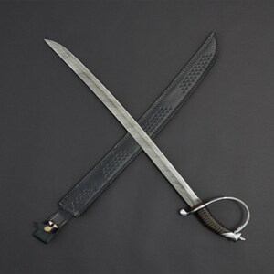 Hand Forged, Custom Damascus Steel Sword 32 Inches, Full Tang, Cutlass ...