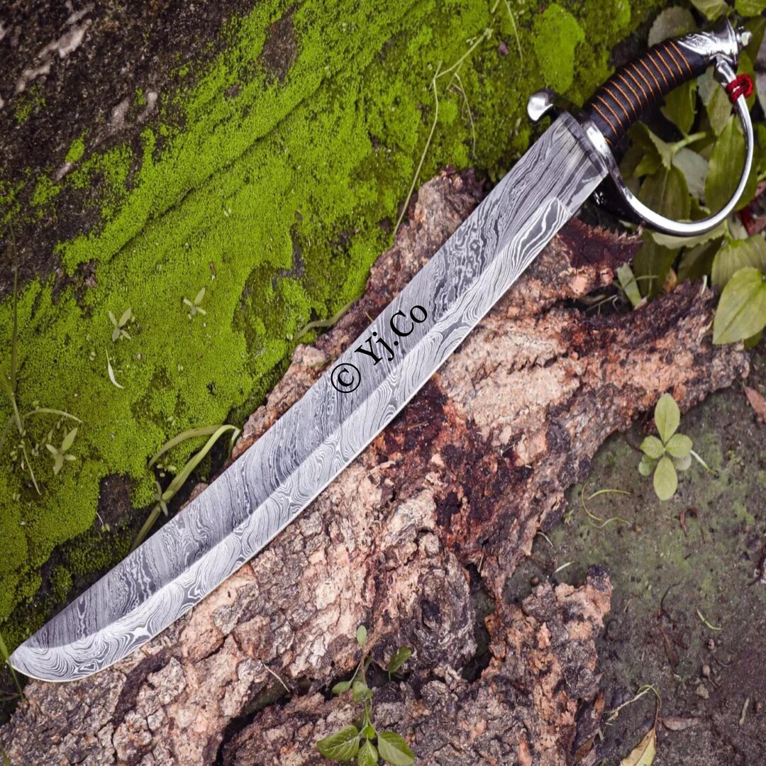 Hand Forged, Custom Damascus Steel Sword 24 Inches, Full Tang, Cutlass ...