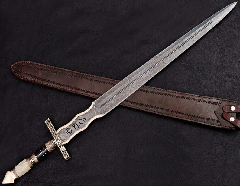 Hand Forged, Custom Damascus Steel Sword 35 Inches, Full Tang, Vikings ...