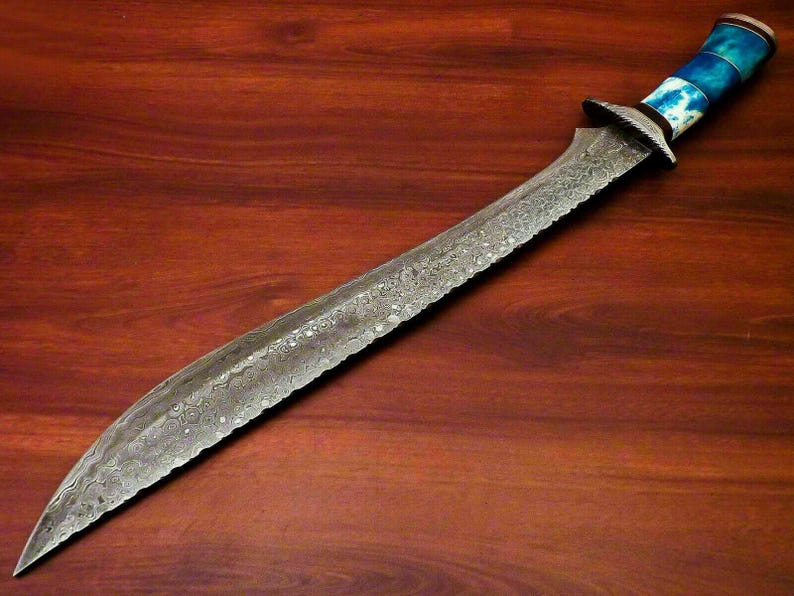 Hand Forged, Custom Damascus Steel Sword 25 Inches, Full Tang, Vikings ...