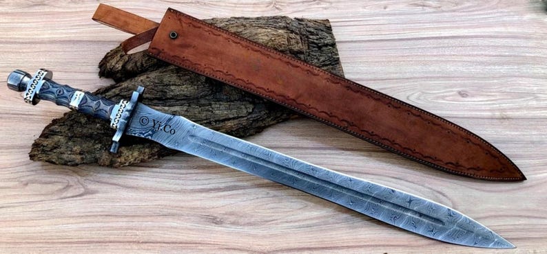 Hand Forged, Custom Damascus Steel Sword 32 Inches, Full Tang, Vikings ...