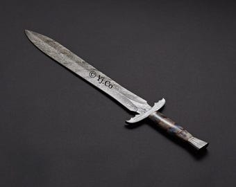 Hand Forged, Custom Damascus Steel Sword 33 Inches, Full Tang, Vikings ...