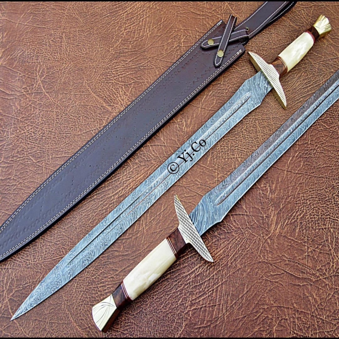 Hand Forged, Custom Damascus Steel Sword 33 Inches, Full Tang, Vikings ...
