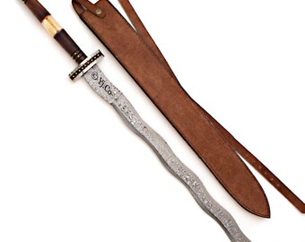 Hand Forged, Custom Damascus Steel Sword 24 Inches, Kris Blade, Keri ...