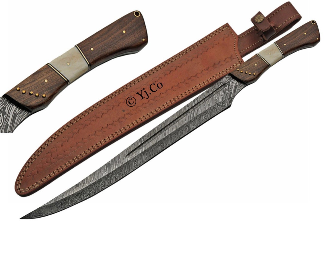 Hand Forged, Custom Damascus Steel Sword 25 Inches, Full Tang, Vikings ...