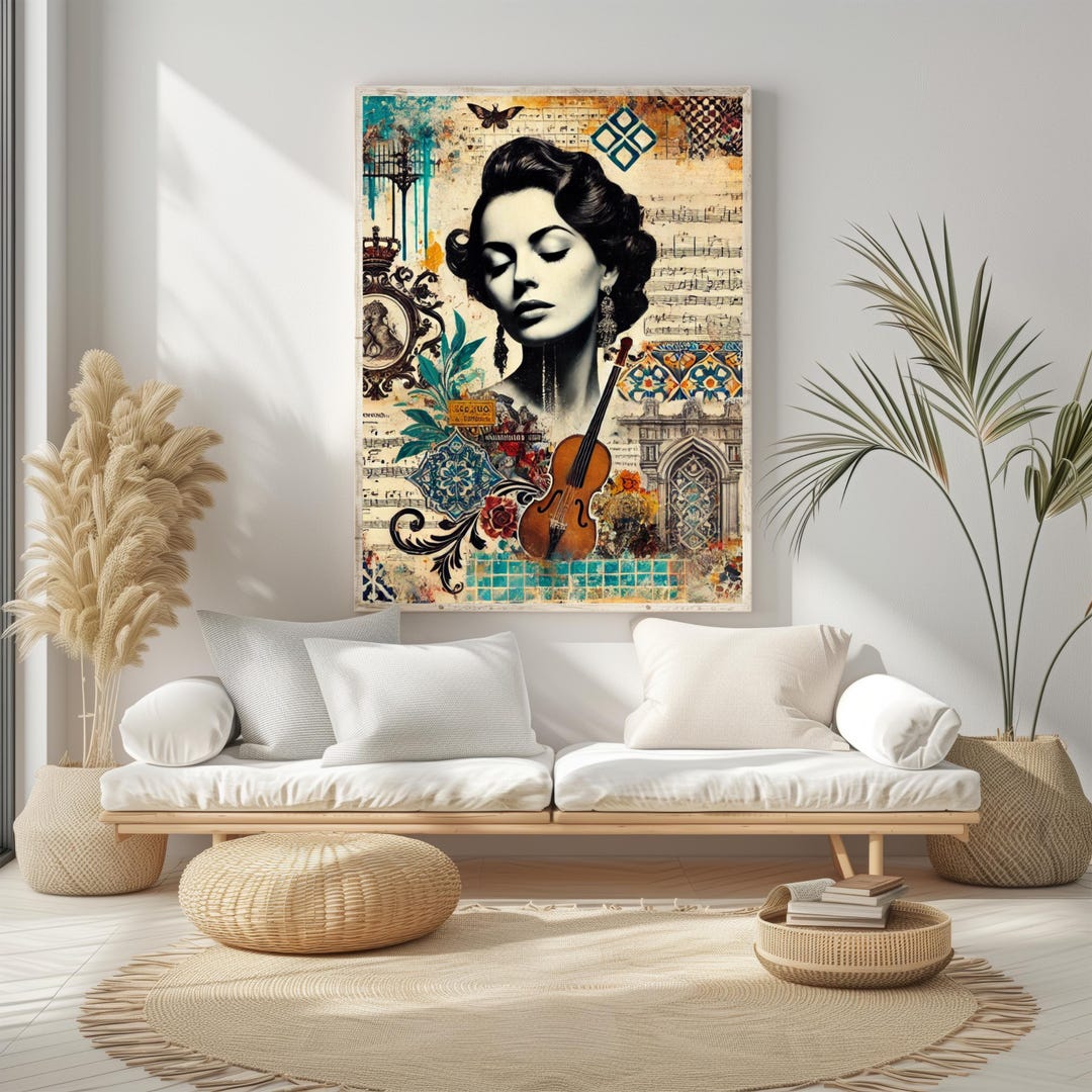Elegant Fado Singer Digital Printable Wall Art With Portuguese Azulejo ...