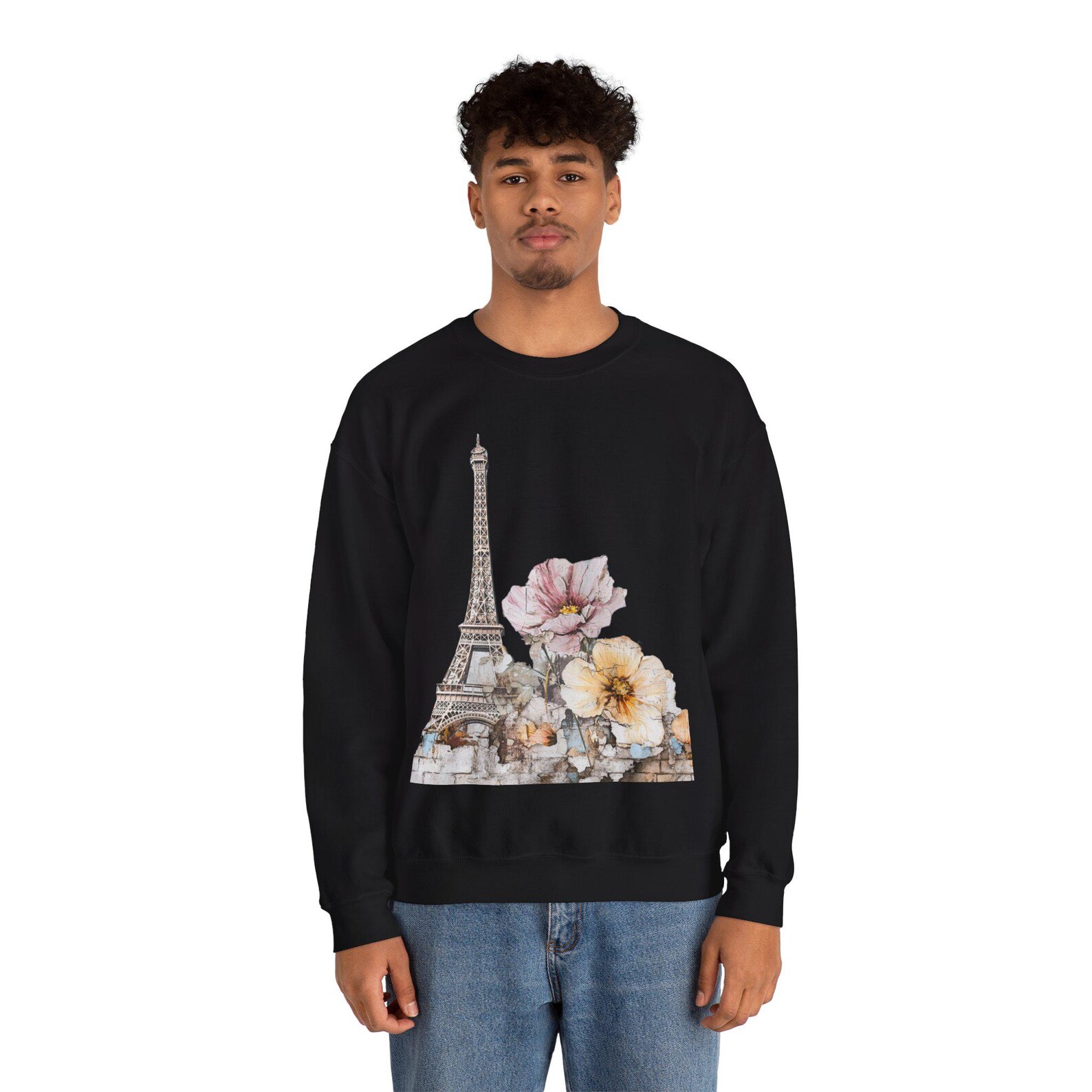 Paris Street Art Sweatshirt Eiffel Tower Vintage Floral Collage Shabby ...