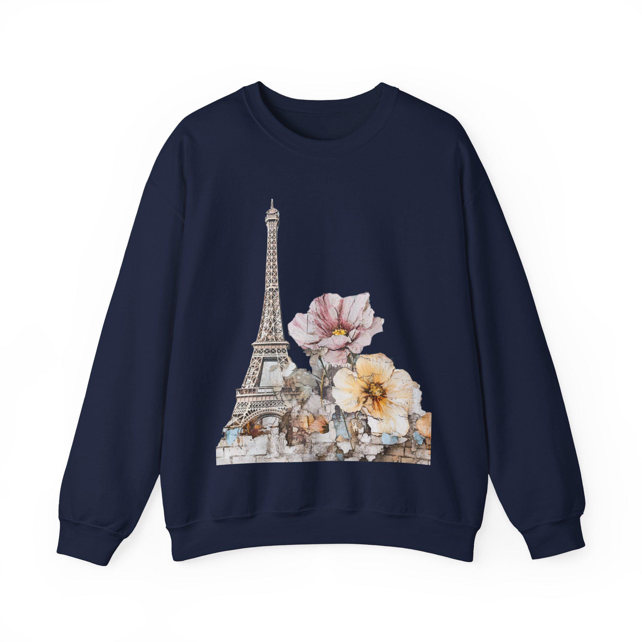 Paris Street Art Sweatshirt Eiffel Tower Vintage Floral Collage Shabby ...