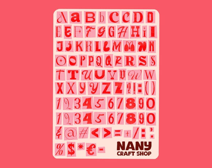 Red and Pink Alphabet Sticker Sheet - Stickers, Journal Stickers ...