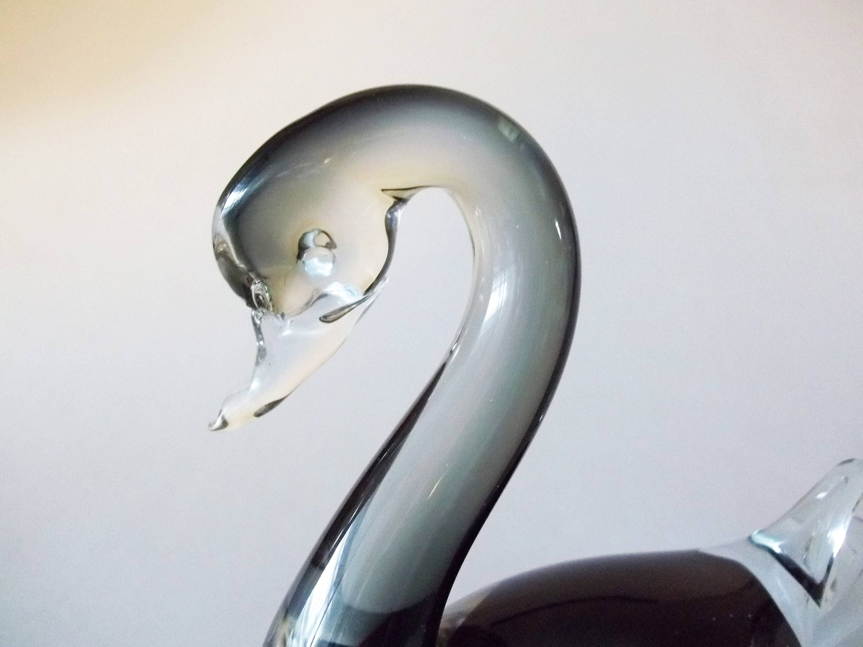 Art Glass Swan Figurines Vintage Hand Blown Mid Century Etsy