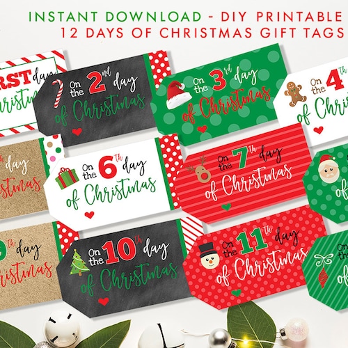 12 Days of Christmas Printable Gift Tags Twelve Days of - Etsy