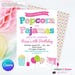Popcorn and Pajamas Invitation - Popcorn PJ Party Invite, Popcorn ...