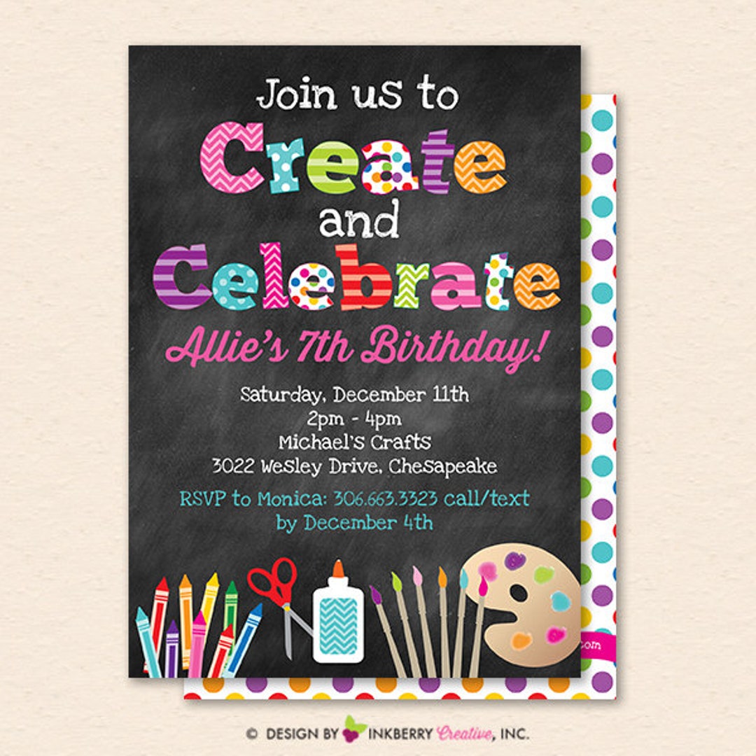 Create and Celebrate Kids Arts and Crafts Birthday Party Invitation ...