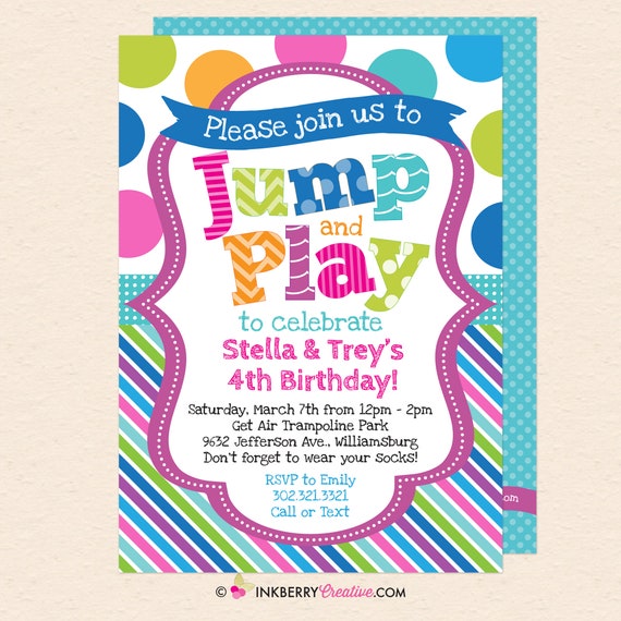 Jump And Play Bounce Party Invitation Trampoline Bounce House 