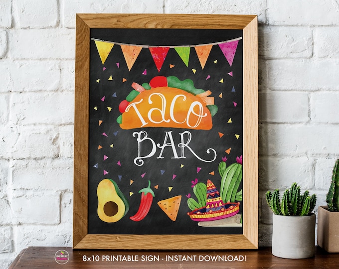 Printable Taco Bar Sign, DIY Fiesta, Bridal Shower, Baby Shower ...